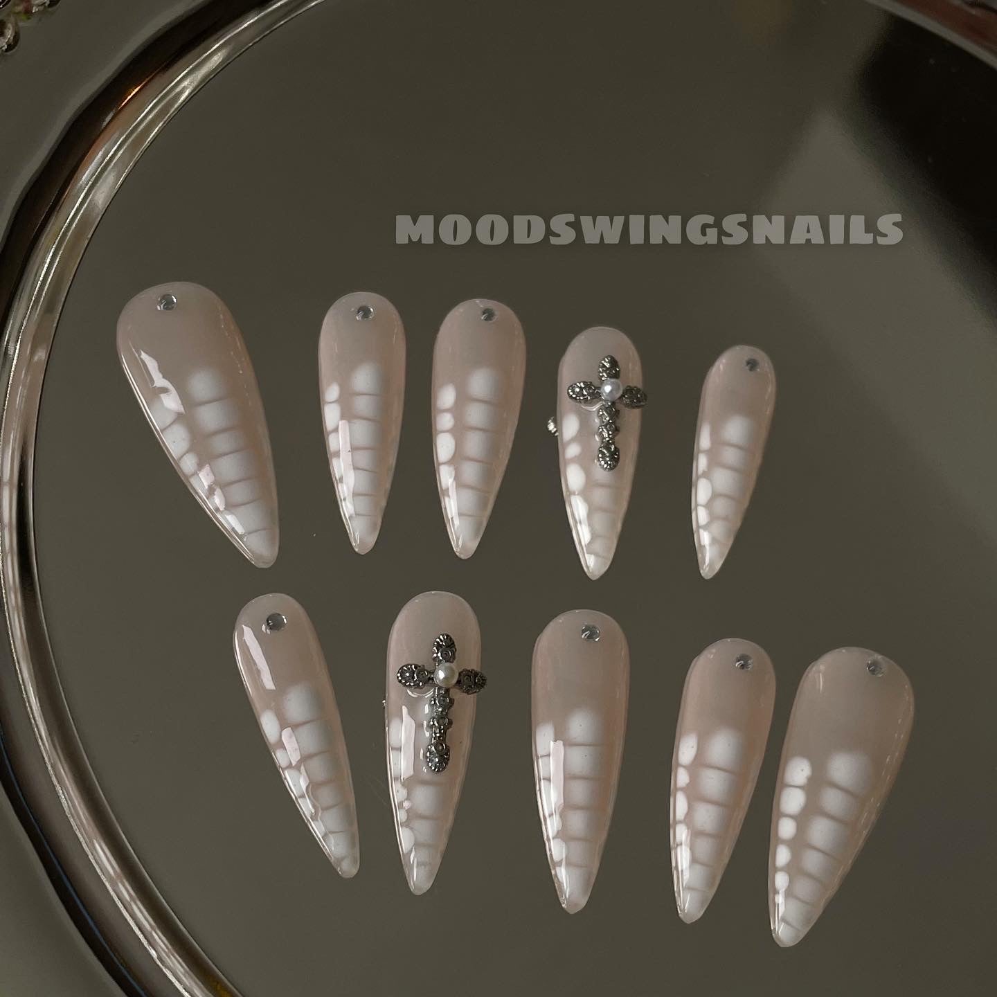Y2K Snake Print French Tip With Cross – Moodswings Nails